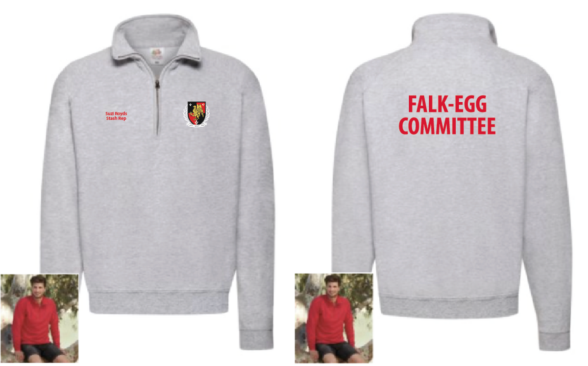 Falk Egg Committee Zip Neck Sweat - Red text – www.asapshop.co.uk